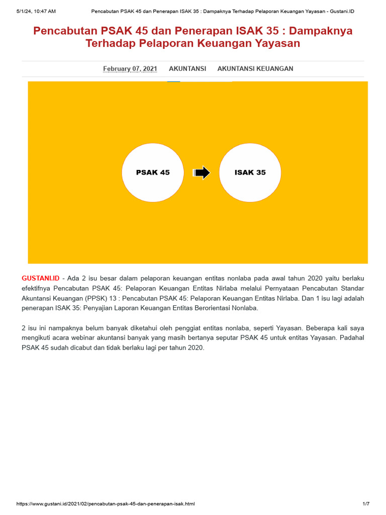 Pencabutan PSAK 45 Dan Penerapan ISAK 35 - Dampaknya Terhadap Pelaporan Keuangan Yayasan ...