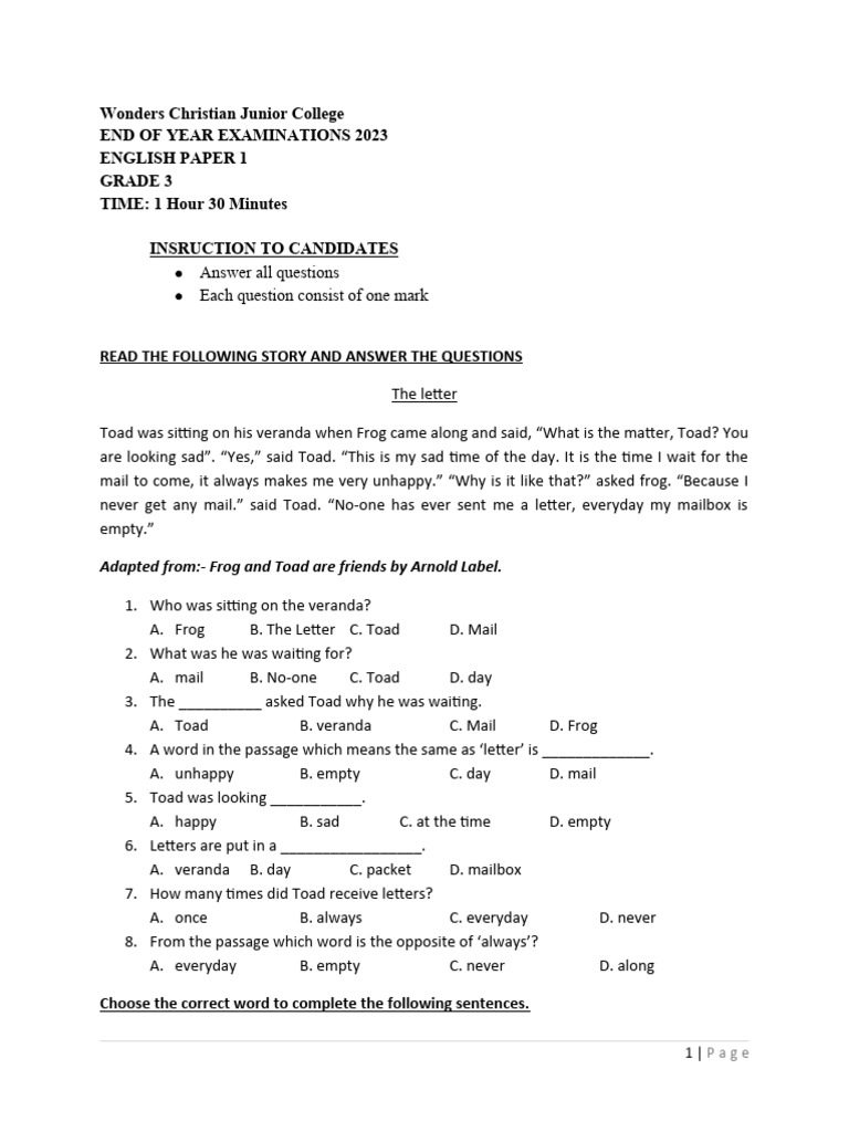 English Paper 1 | PDF | Lunch