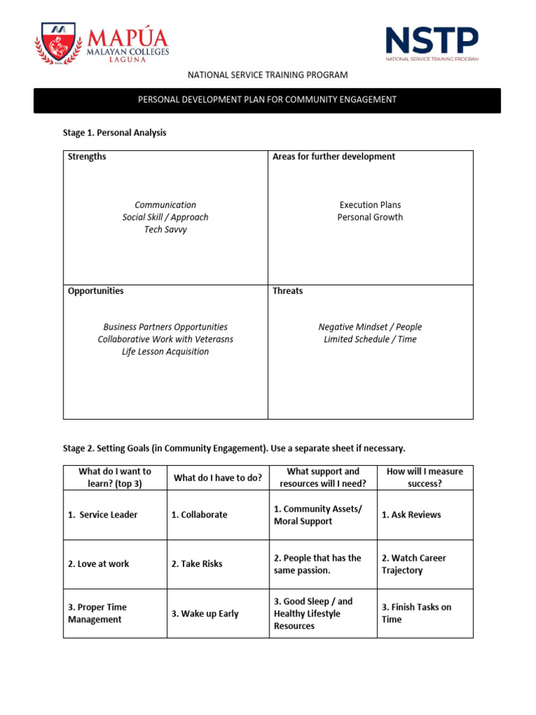 Personal Development Plan - Gumapac | PDF | Community | Goal