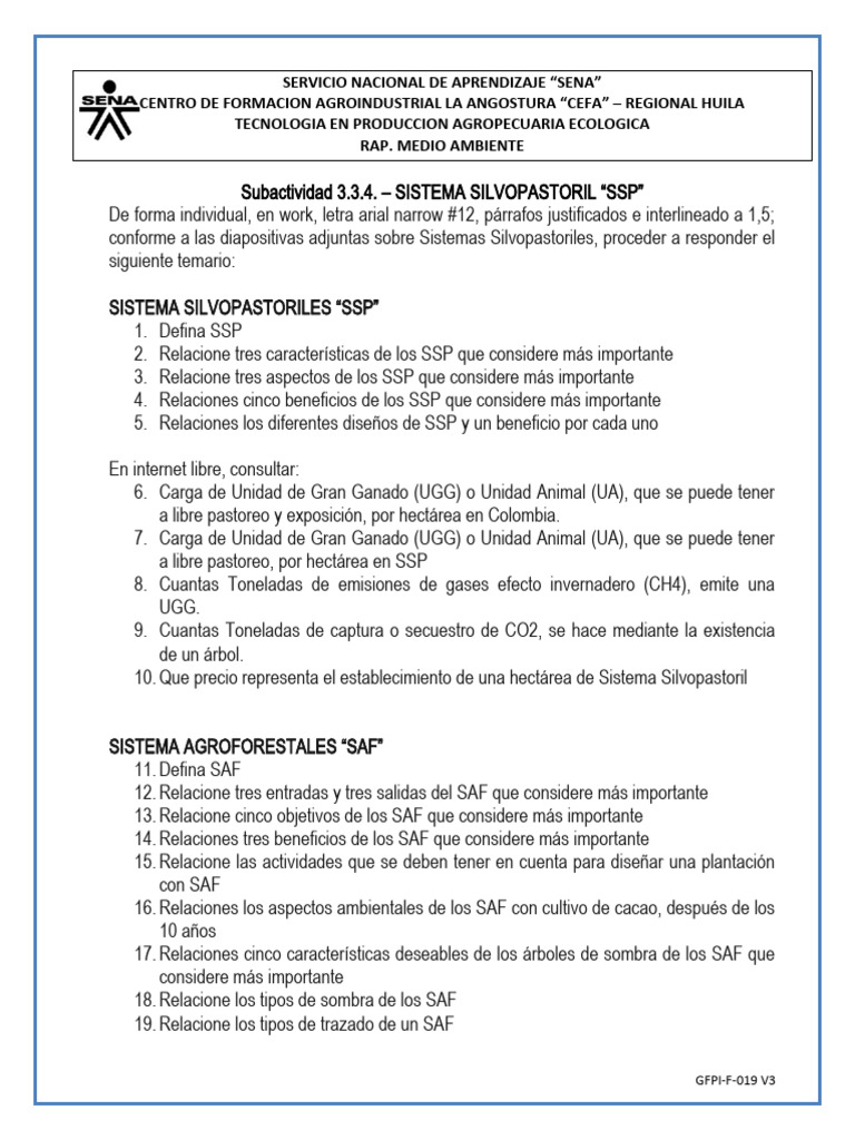 SUBACTIVIDAD2 CONSULTA SSP y SAF | PDF | Entorno natural