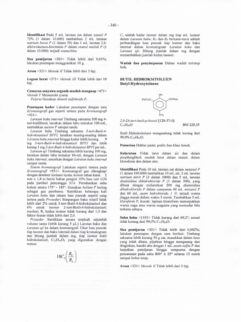 Farmakope Indonesia Edisi VI BHT | PDF