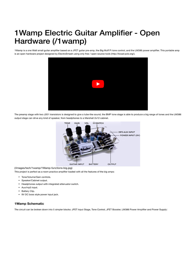 ElectroSmash - 1Wamp Electroc Guitar Amplifier. | PDF | Amplifier | Electronic Filter