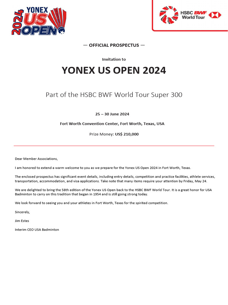 YONEX US OPEN 2024 - Prospectus - Final | PDF | Doping In Sport | Insurance