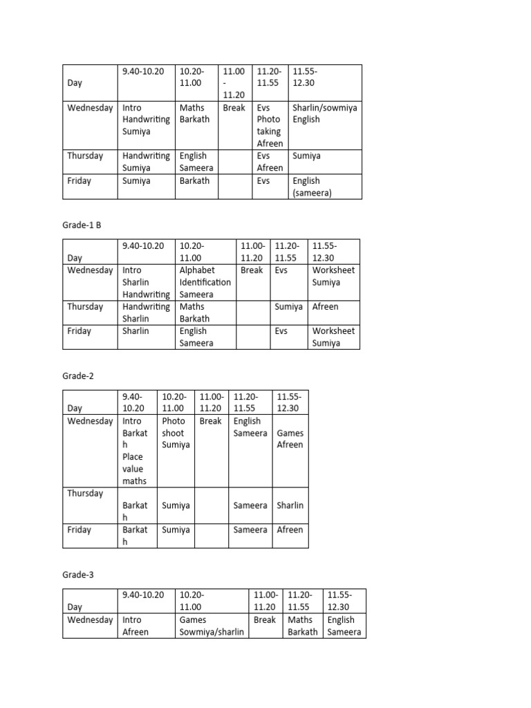 Beginning Time Table | PDF