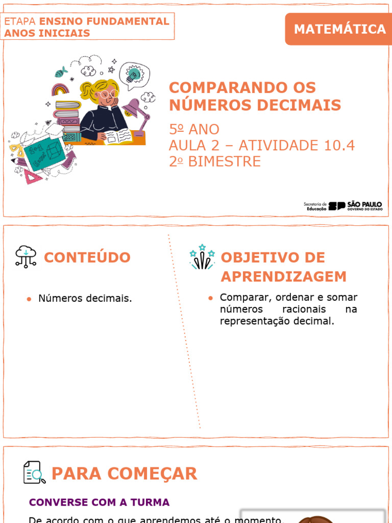 Aula 2 Comparando Os Números Decimais | PDF