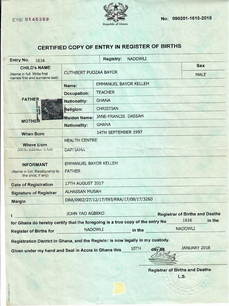Bayor Birth Cert | PDF