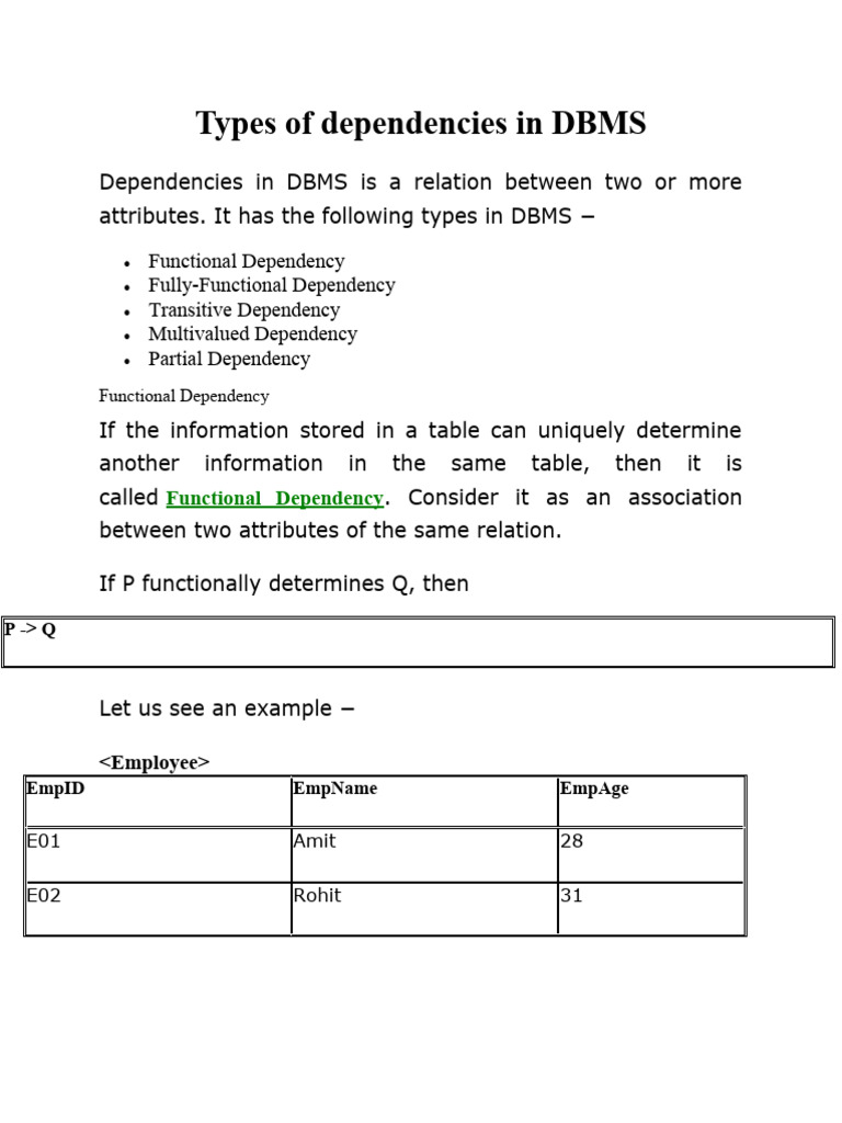 Types of dependencies in DBMS | Download Free PDF | Data Model | Mathematics