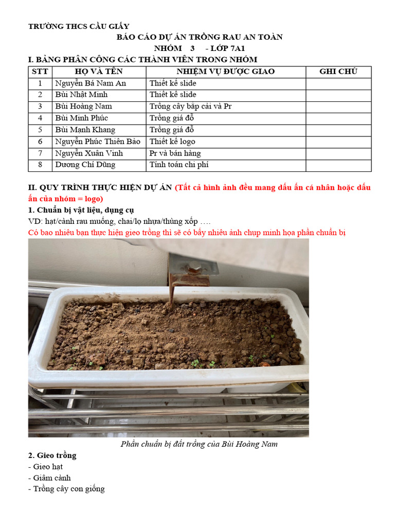 Báo Cáo D Án TR NG Rau An Toàn Nhóm 5 L P 8a11 | PDF