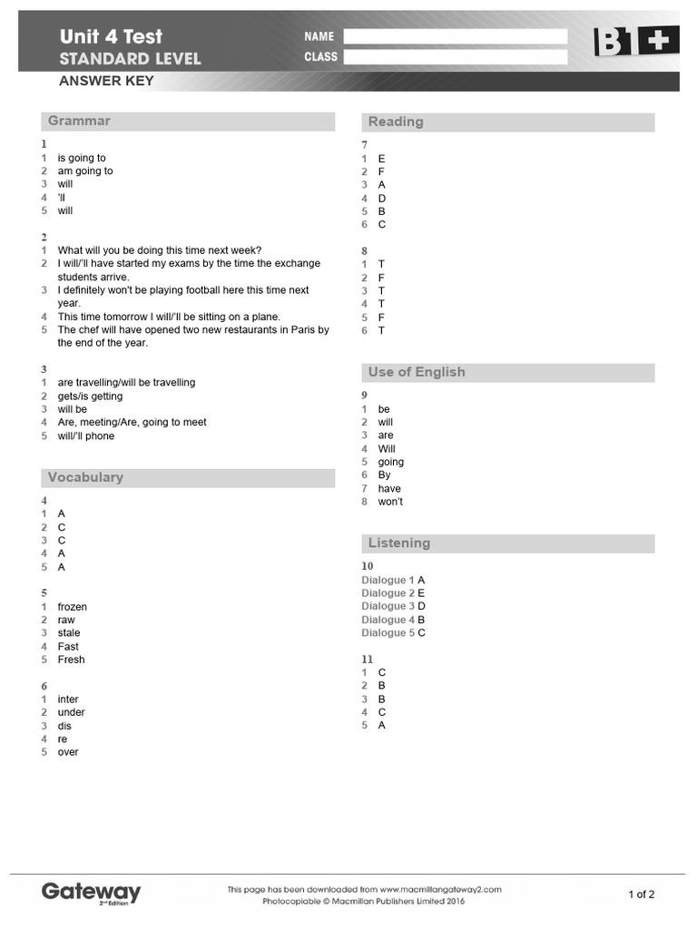 B1+ UNIT 4 Test Answer Key Standard | PDF | Linguistics | Human ...