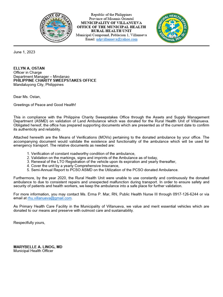 PCSO - Validation of Land Ambulance 2023 | PDF | Social Programs ...