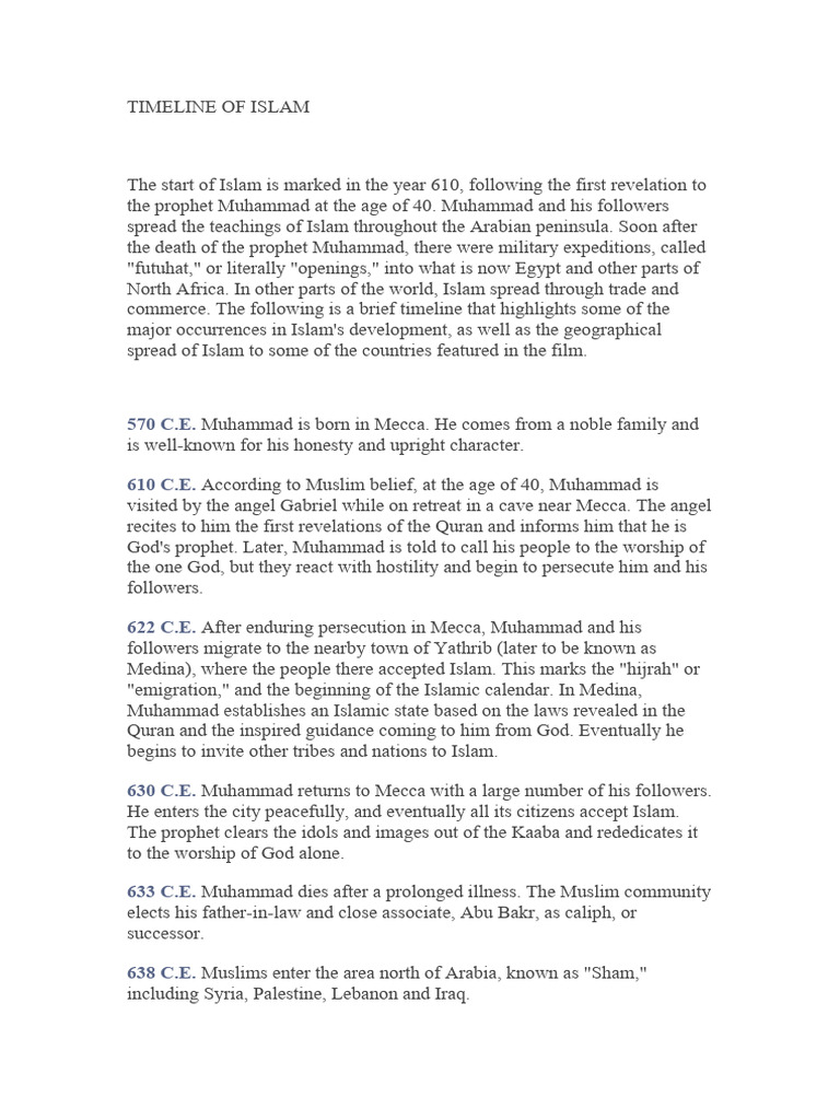 Timeline of Islam | Download Free PDF | Muhammad | Caliphate