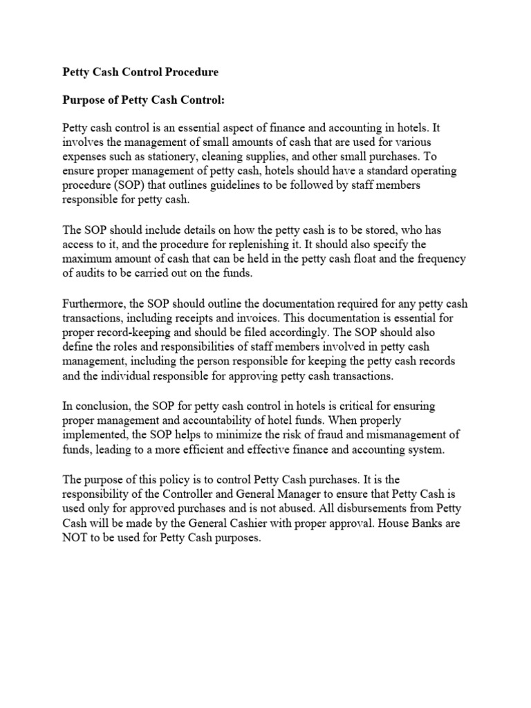 Petty Cash Control Procedure | PDF | Cash | Cheque