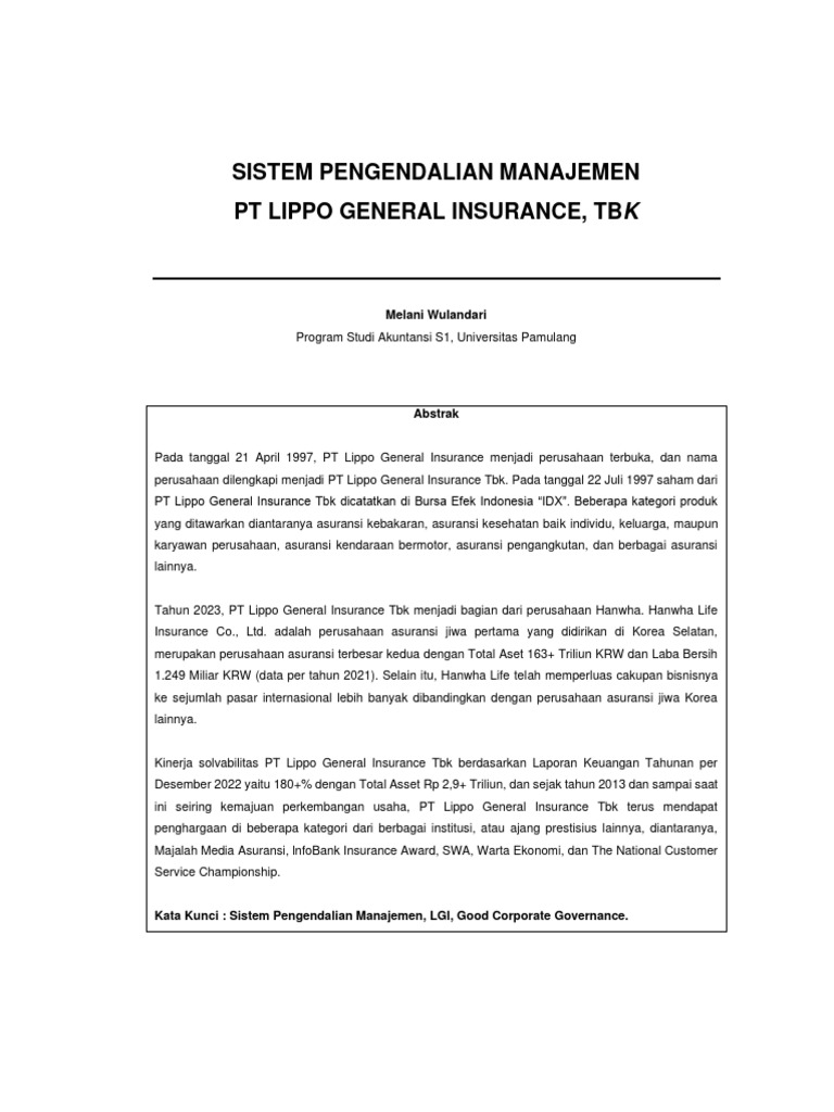 Laporan Tahunan PT Lippo General Insurance | PDF