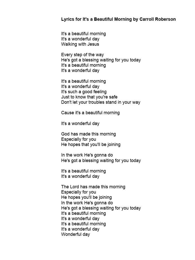 Lyrics to "It's a Beautiful Morning" | PDF
