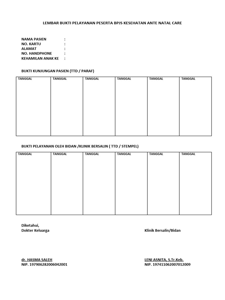 Bukti Pelayanan ANC BPJS Kesehatan | PDF | Kesehatan Holistik