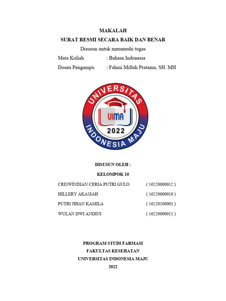 MAKALAH SURAT RESMI YANG BAIK DAN BENAR - Kelompok 10 | PDF | Seni