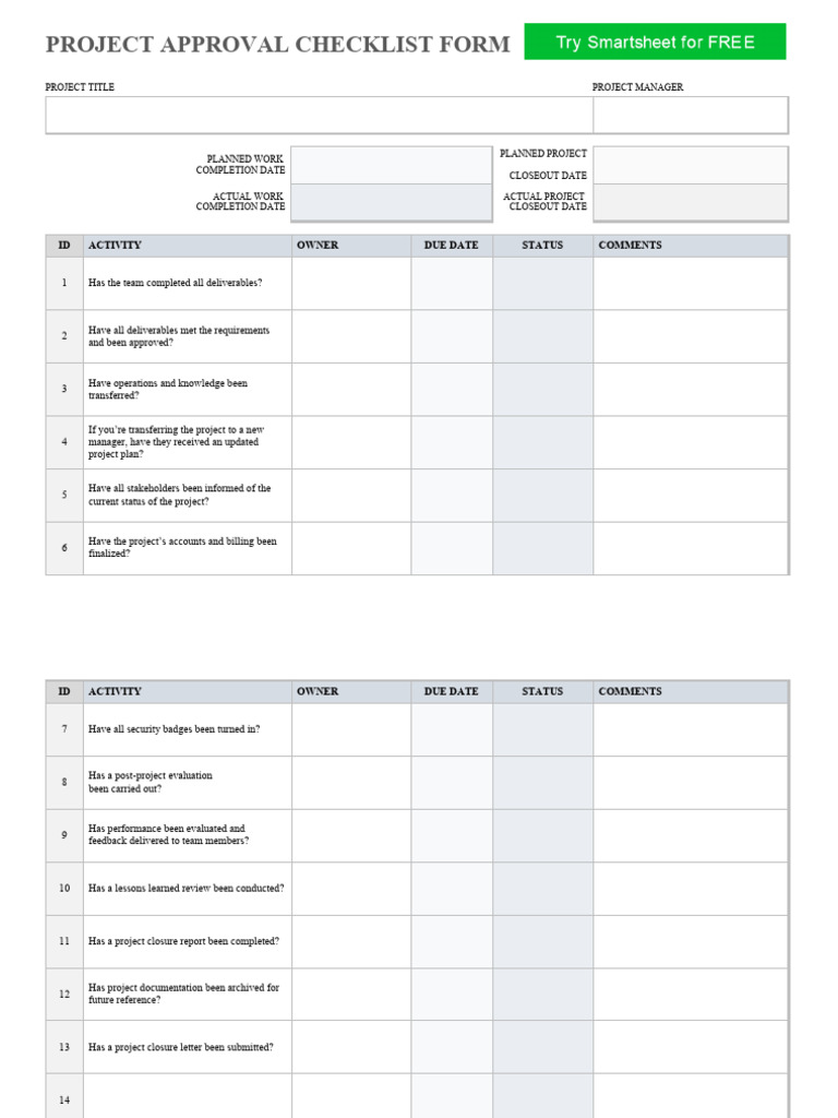IC Project Approval Checklist Form 11360 WORD | PDF | Business