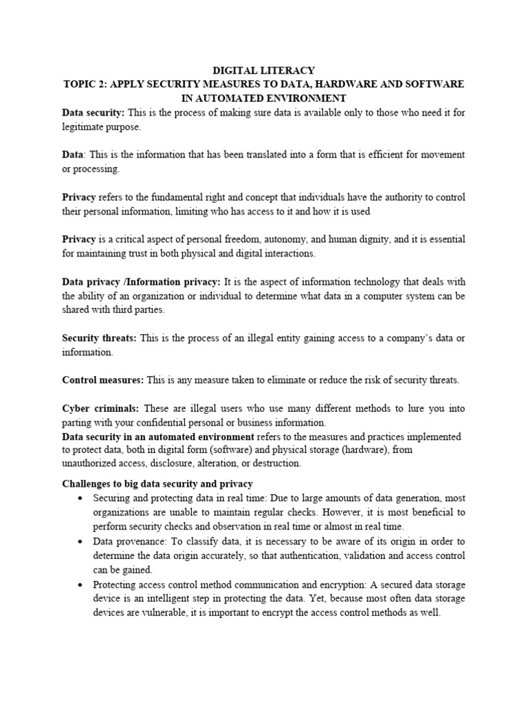 Digital Literacy Topic 2-1 | PDF | Information Security | Security