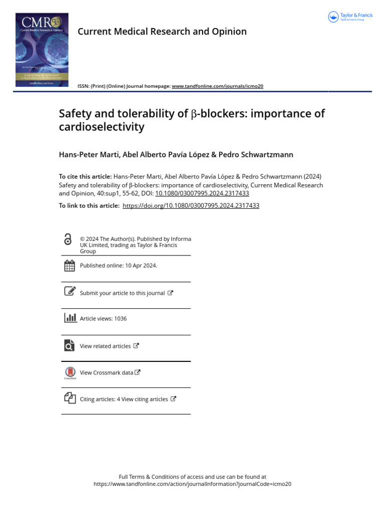 Safety and Tolerability of - Blockers Importance of Cardioselectivity ...
