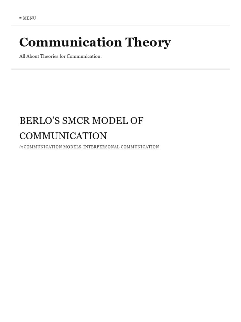 Berlo's SMCR Model of Communication | PDF | Communication | Human ...