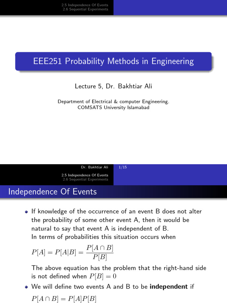 Lecture 5 | PDF | Probability | Intersection (Set Theory)