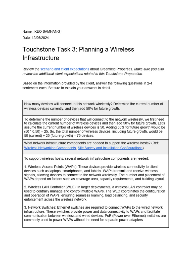 Touchstone Task 3_ Planning a Wireless Infrastructure Questions | Download Free PDF | Computer ...