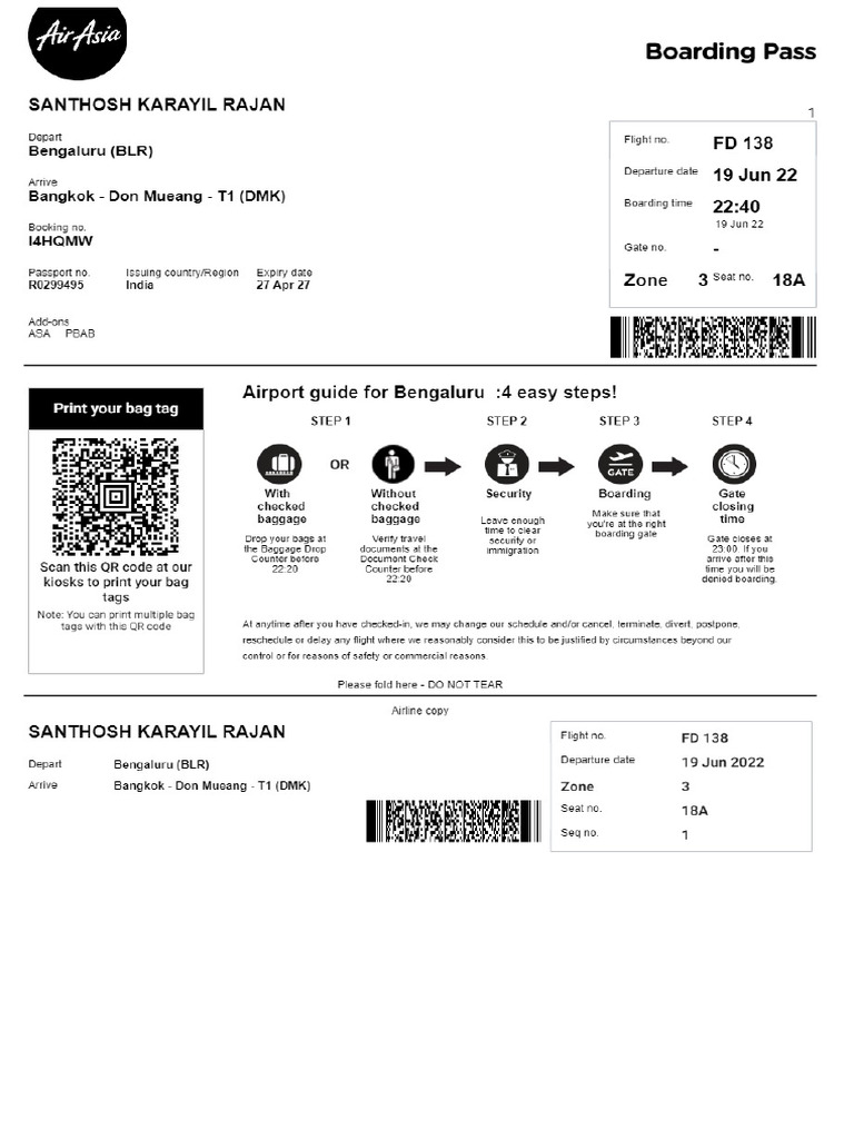 Airasia I4HQMW18A1 BP BLR DMK | PDF