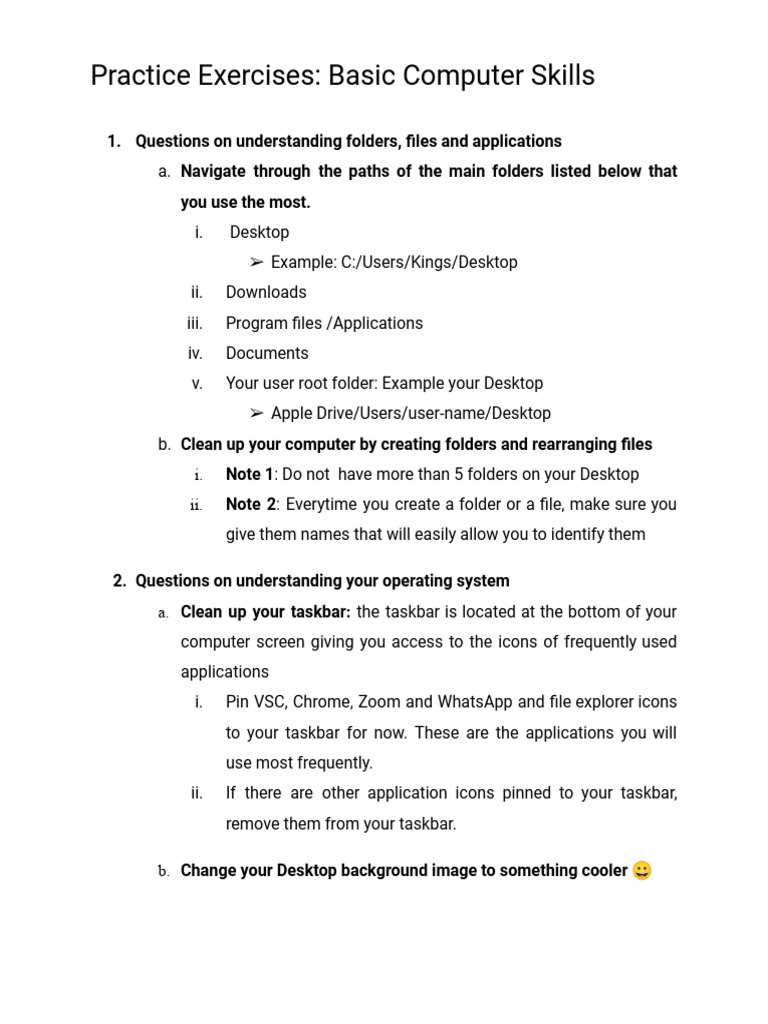 Basic Computer Skills Practice Exercises | PDF | Icon (Computing ...