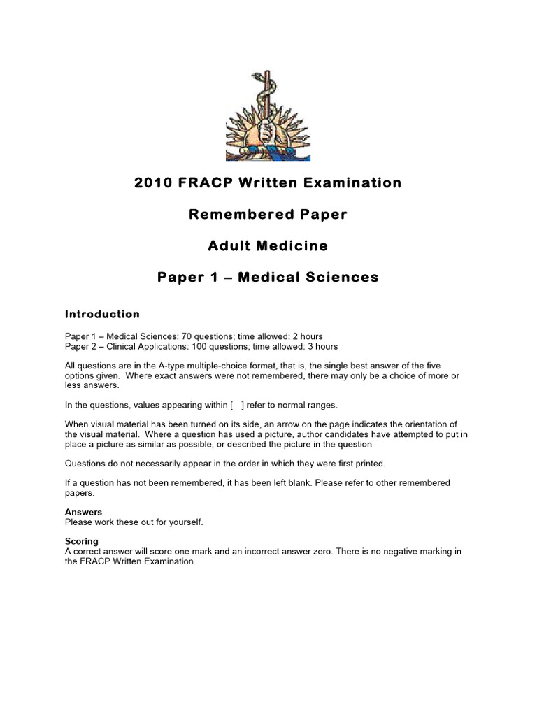 2010 Recall RPA Paper A | PDF | Clinical Medicine | Medical Specialties