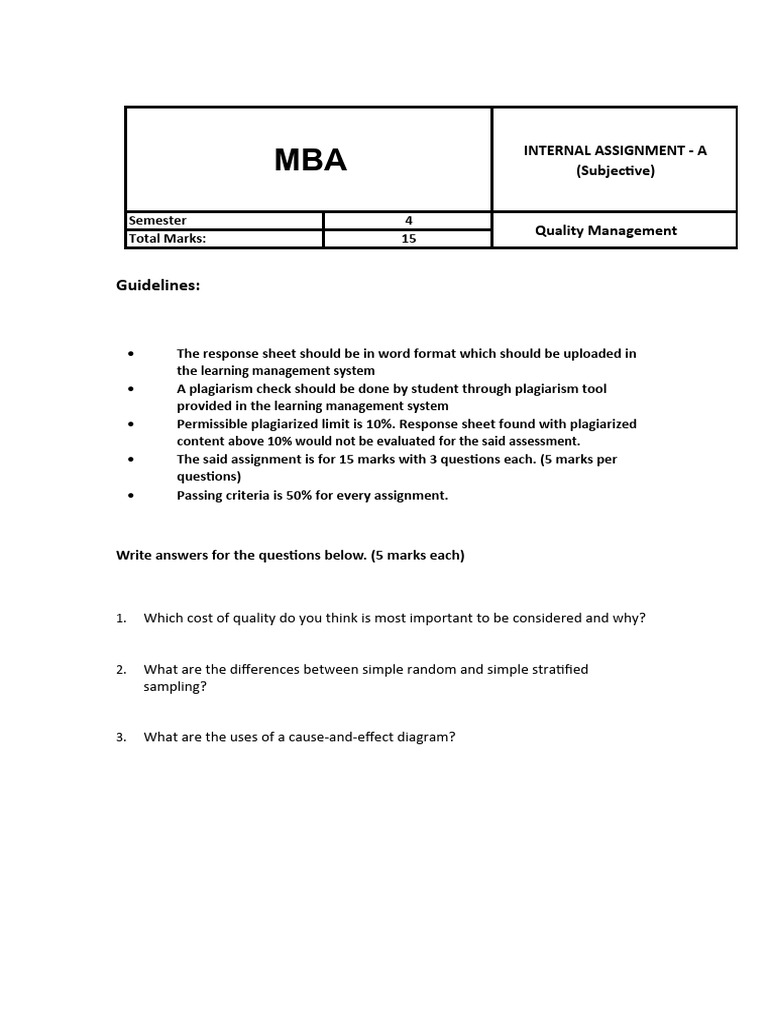 MBA Quality Management Assignment Guide | PDF