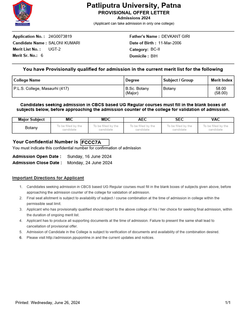 Provisional Offer 24G0073819 | PDF