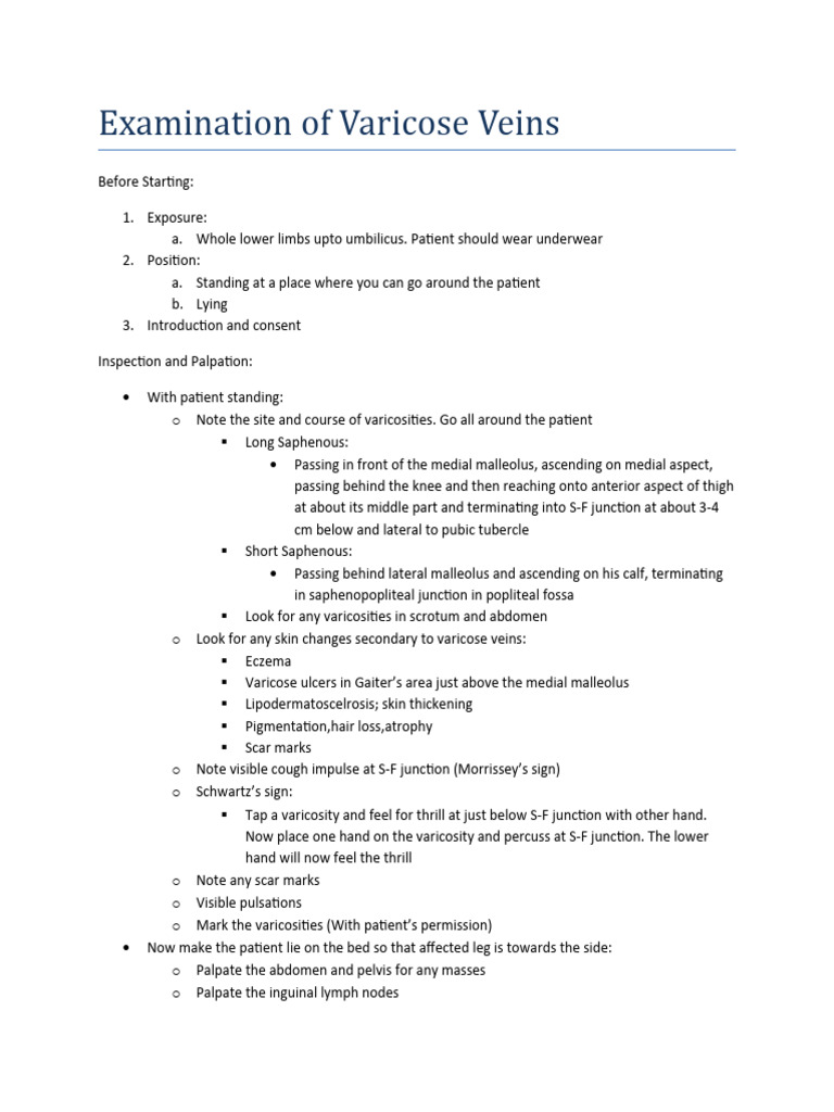 Examination of Varicose Veins | PDF | Human Leg | Varicose Veins