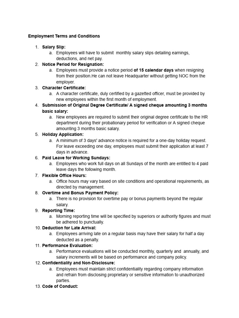 Employment Terms and Conditions | PDF | Salary | Employment
