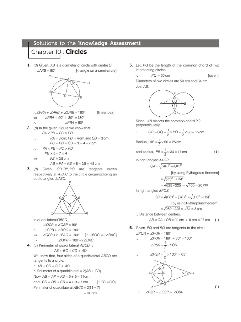 I SucceedMath10thStandardCh10 | PDF | Circle | Perpendicular