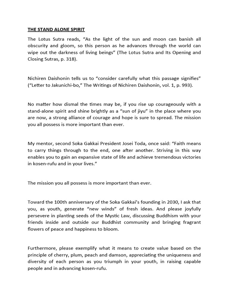 THE STAND ALONE SPIRIT | Download Free PDF | Nichiren | Schools Of Buddhism