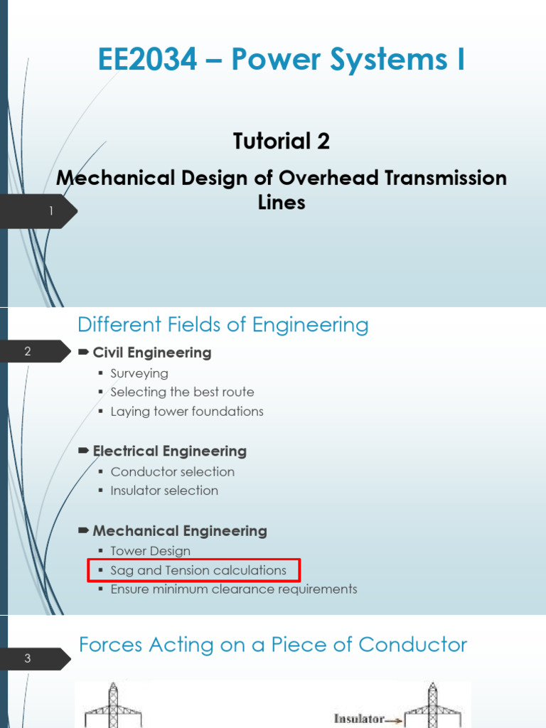 Tutorial 2 - Mechanical Design of Overhead TX Lines - Slides | PDF | Electrical Conductor ...