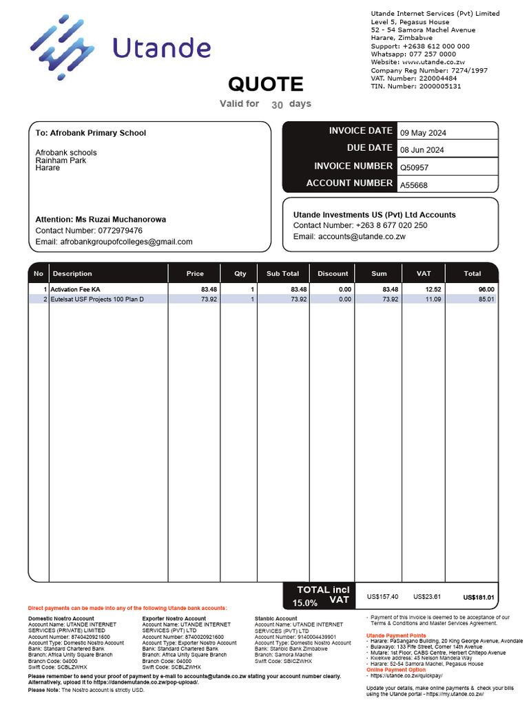 Utande Internet Services Banking Info | PDF | Banking | Financial Services