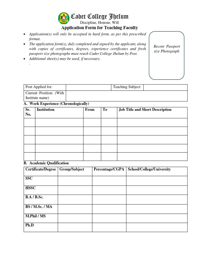 Teaching Staff Application Form - CCJ | PDF | Academic Degree ...