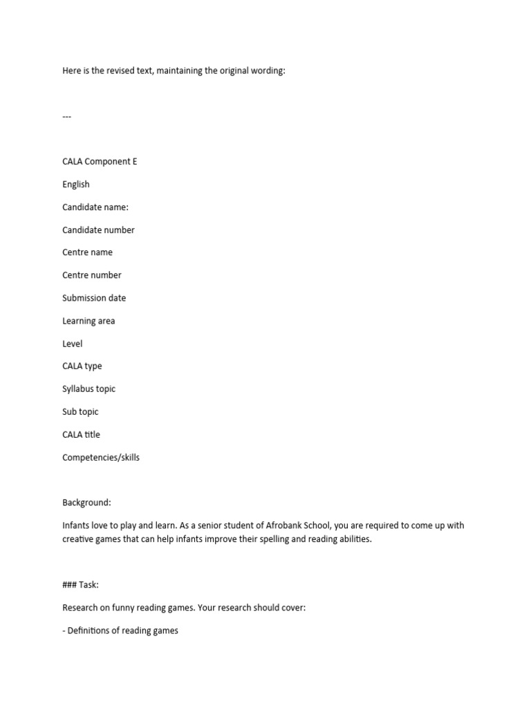 English CALA Component E | PDF