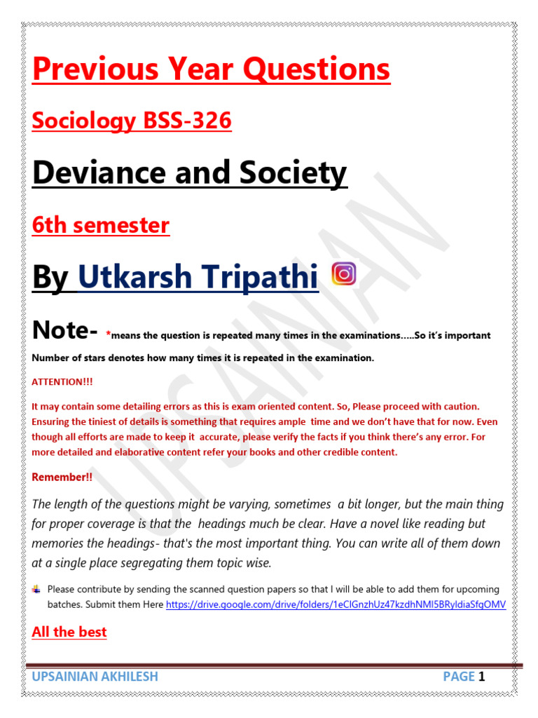 BSS 326 Pyq | PDF | Deviance (Sociology) | Juvenile Delinquency