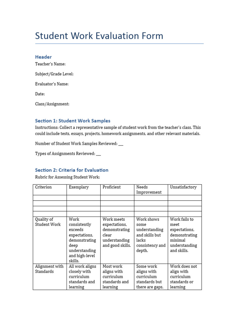 Student_Work_Evaluation_Form | Download Free PDF | Teachers | Curriculum