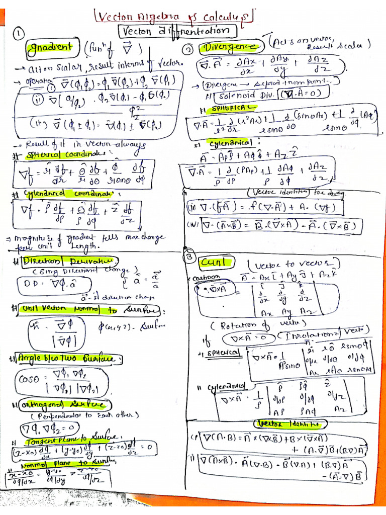 Vector Calculus All Formula in One Page | PDF