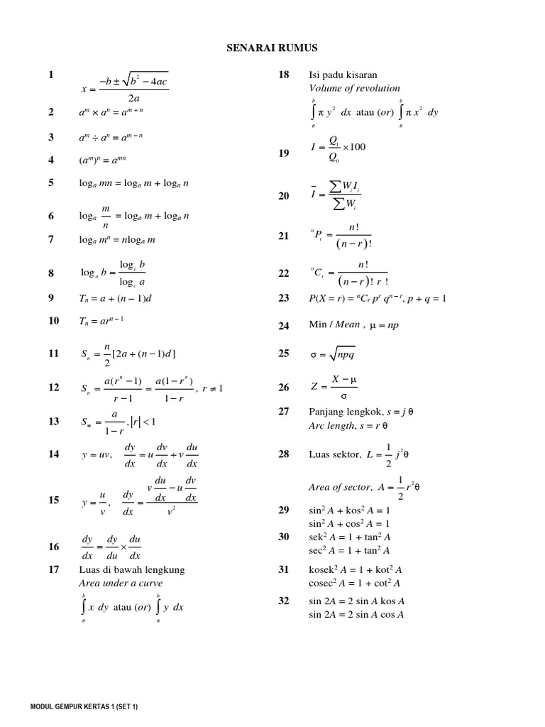 3472 Add Maths Formula List | PDF