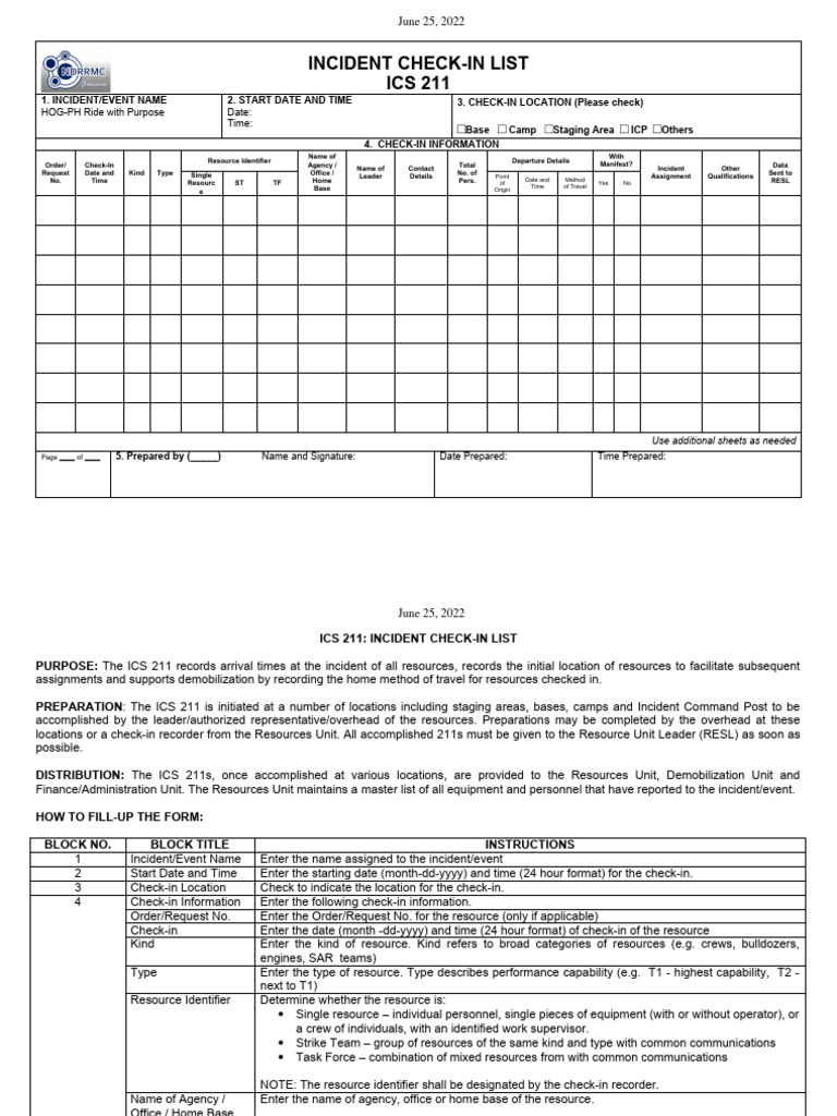 ICS-211 | PDF | Incident Command System