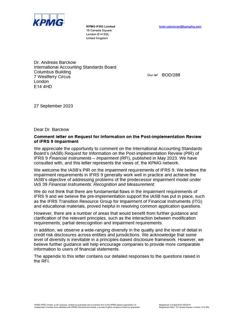 Isg Comment Letter Pir Ifrs9 Impairment | Download Free PDF ...