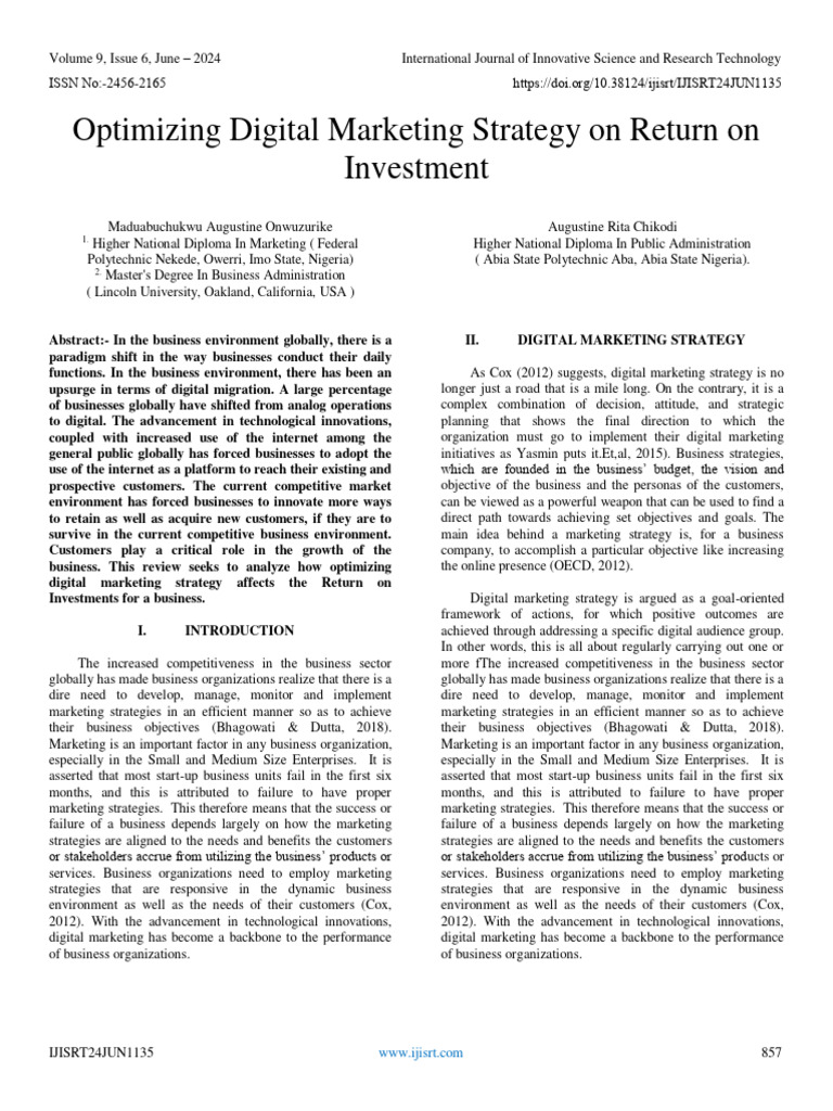 Optimizing Digital Marketing Strategy on Return on Investment | PDF | Digital Marketing | Search ...