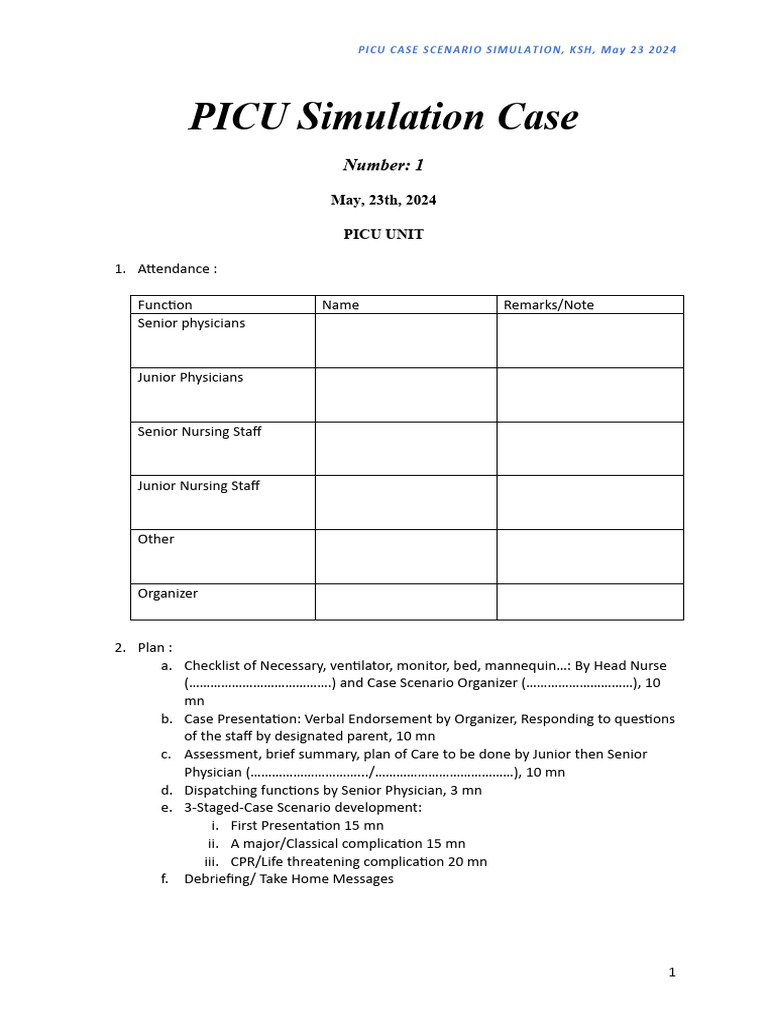 PICU Simulation Case | PDF | Diseases And Disorders | Health Care