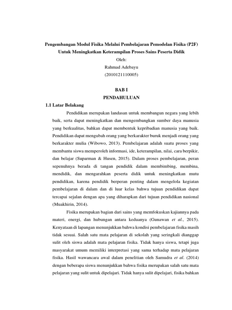 Pengembangan Modul Fisika Melalui Pembelajaran Pemodelan Fisika (P2F) Untuk Meningkatkan ...