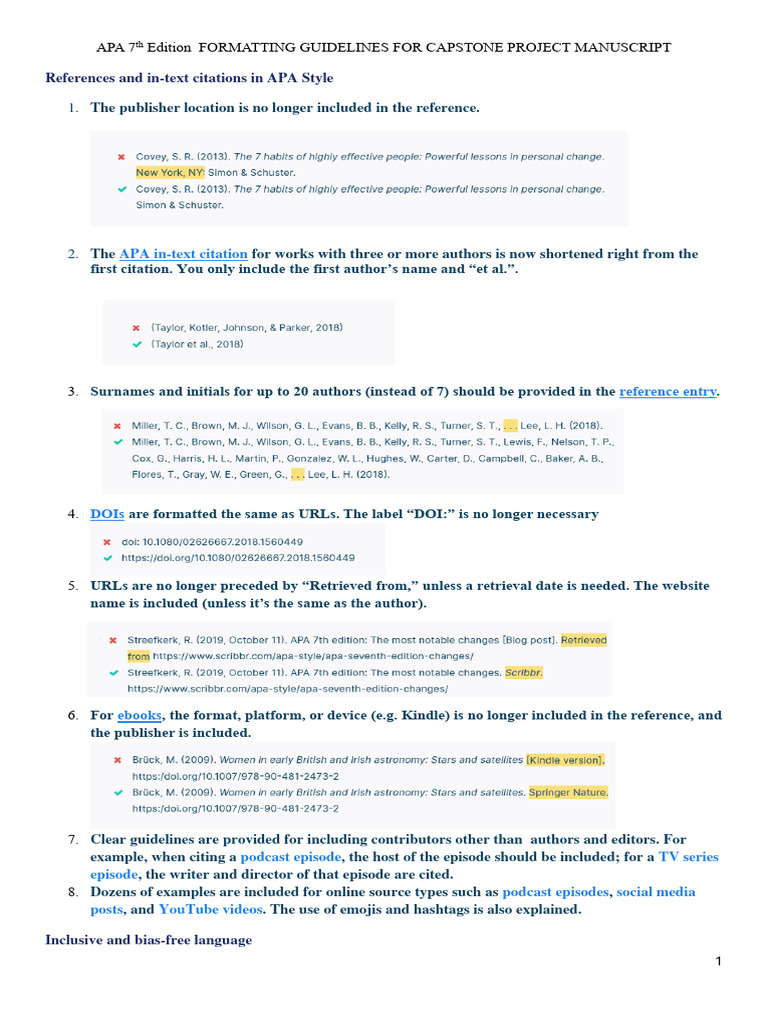 Apa 7th Edition Formatting Guidelines For Capstone Project Manuscript | PDF | Apa Style | Writing