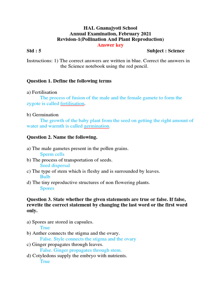 STD 5 - SC - Revision 5 (Ch-5) - Answer Key | PDF | Seed | Flowers